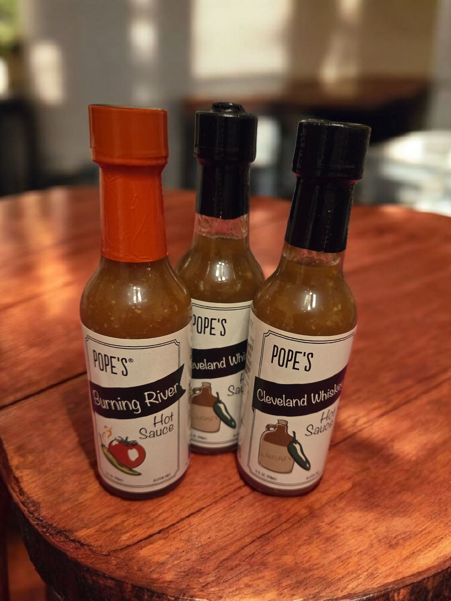 Hot Sauce Set 3 - Two Pope's Cleveland Whiskey & One Pope's Burning Ri ...