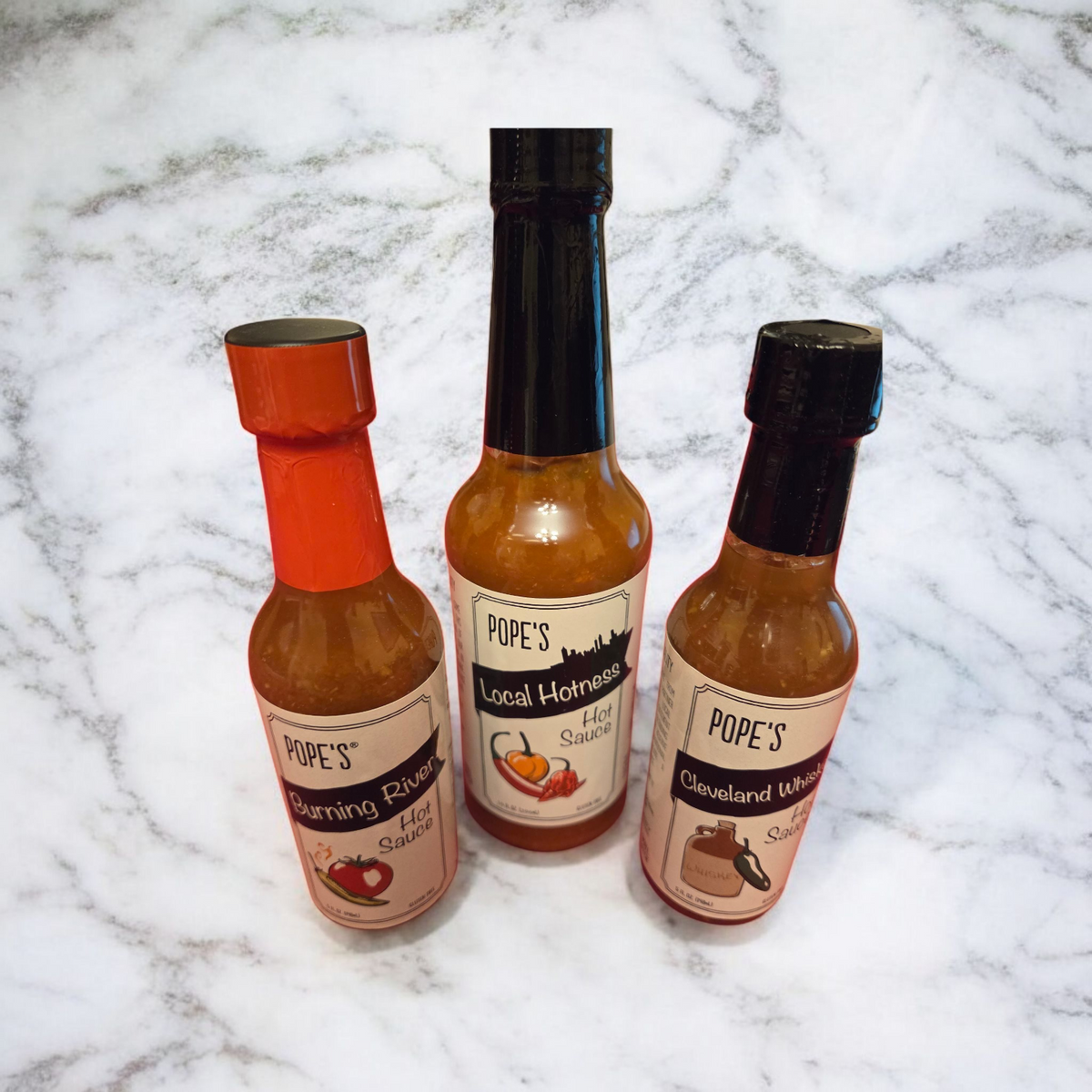 Hot Sauce Set 1 - One Each, Pope's Burning, Whiskey, and Local – Pope's ...